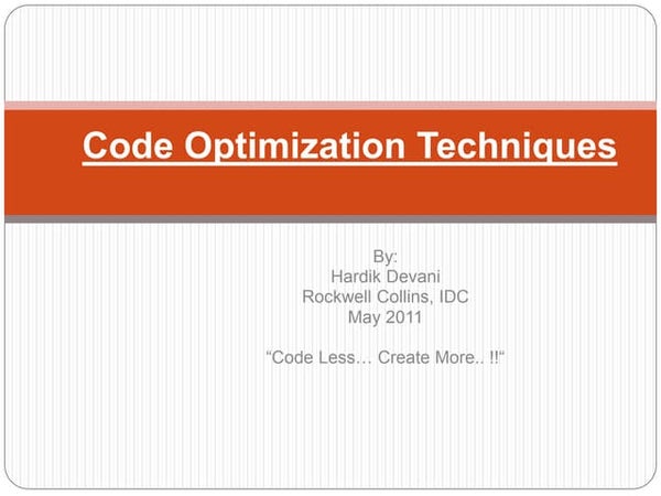 Peephole Optimization Techniques In Compiler Design