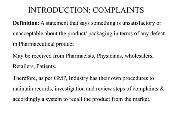 Complaints (QUALITY ASSURANCE) | PPTX | Recalls | Consumer Issues