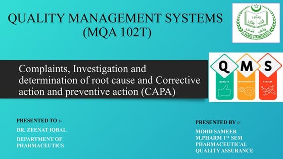 corrective and preventive action (CAPA) | PPTX | Pharmaceutical ...