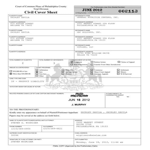 DMAA WRONGFUL DEATH COMPLAINT OXYELITE PRO | PDF