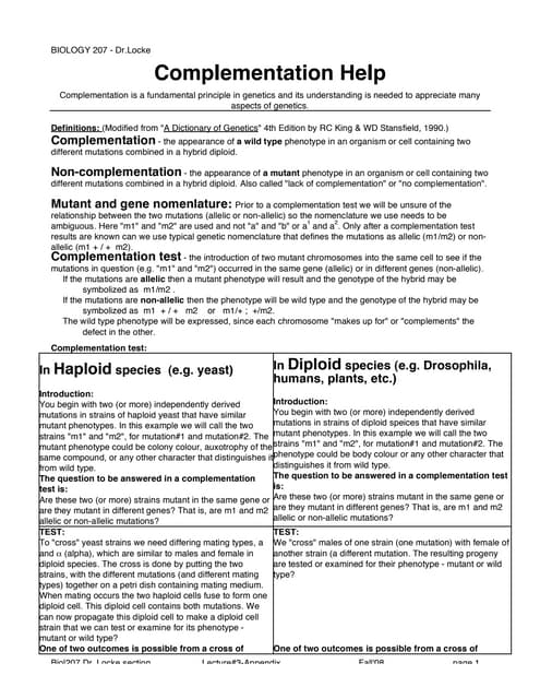 Complementation of defined mutations | PPTX | Genetics | Science