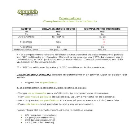 Pronombres de complemento directo e indirecto | PDF