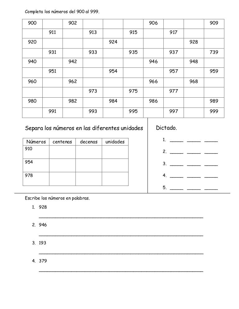 Familia De Números 100 Al 999 638