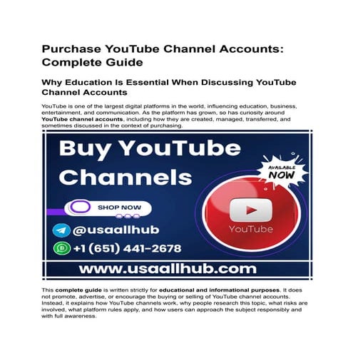 Complete 10 Guide To Purchase YouTube Channel Accounts | PDF
