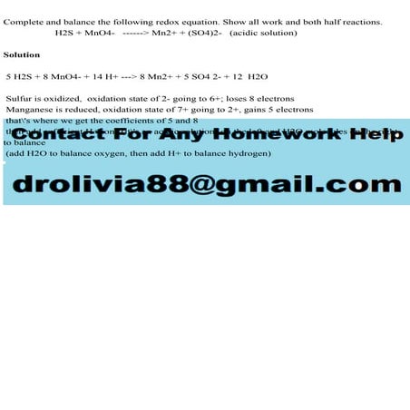 Complete and balance the following redox equation. Show all work and.pdf