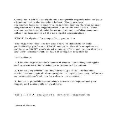 Complete a SWOT analysis on a nonprofit organization of your cho.docx