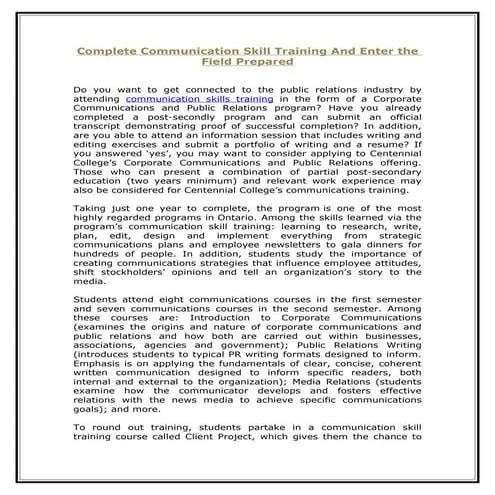 Complete communication skill training and enter the field prepared | DOC