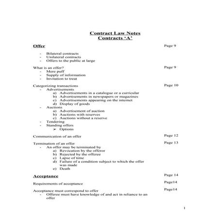 Complete contracts 'a' study notes | DOC