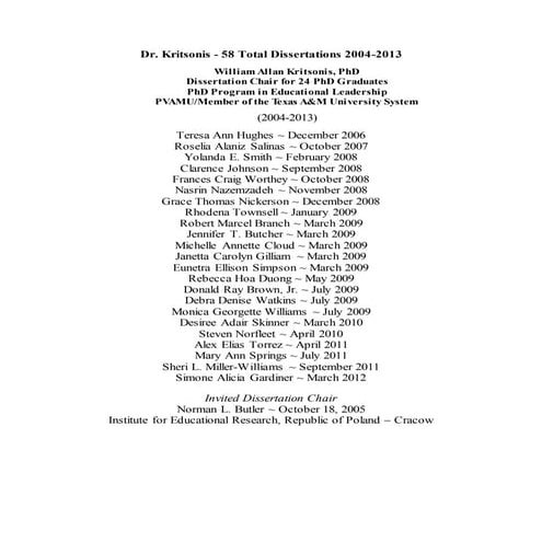 Dr. W.A. Kritsonis - PhD/EdD Dissertation Services (2006-2013) | DOCX