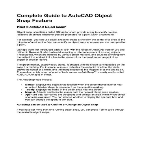 Complete Guide To Autocad Object Snap Featuredocx Operating Systems Computer Software And