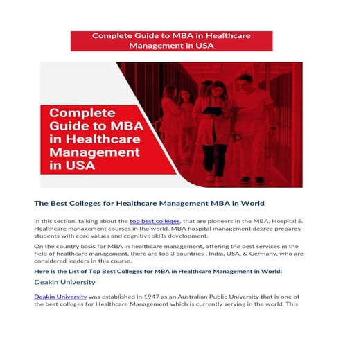 A Comprehensive Guide to MBA in Healthcare Management in USA | PDF