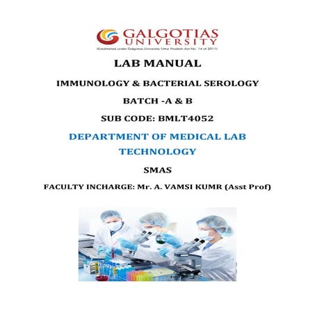 Immunology & Bacterial serology Lab manual | PDF