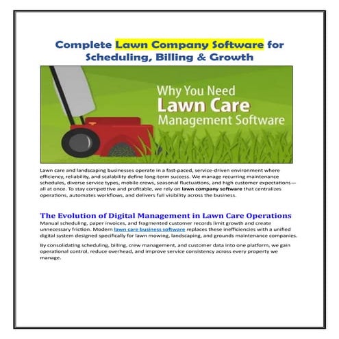 Complete Lawn Company Software for Scheduling, Billing & Growth | PDF