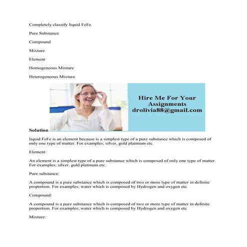 Completely classify liquid FeFe- Pure Substance Compound Mixture Eleme.docx