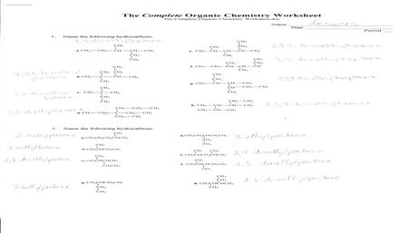Organic Compounds Chart Answers