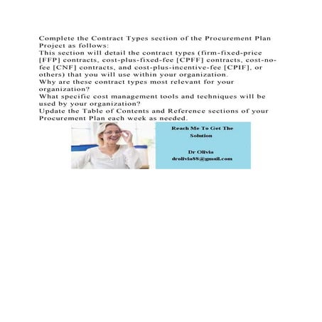 Complete the Contract Types section of the Procurement Plan Project .docx