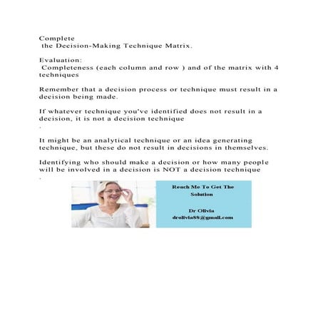 Complete the Decision-Making Technique Matrix.Evaluation Co.docx