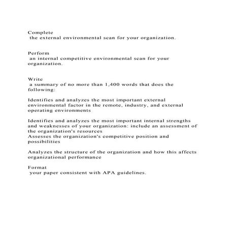 Complete the external environmental scan for your organization. .docx