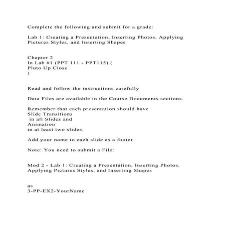 Complete the following and submit for a gradeLab 1 Creating a .docx