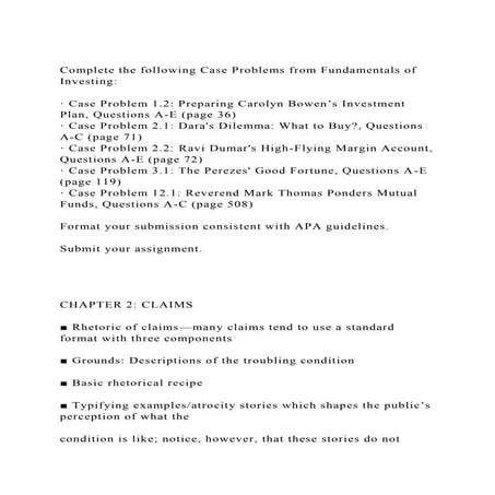 Complete the following Case Problems from Fundamentals of Investin.docx