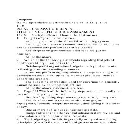 Complete the multiple choice questions in Exercise 12-15, p. 510.docx