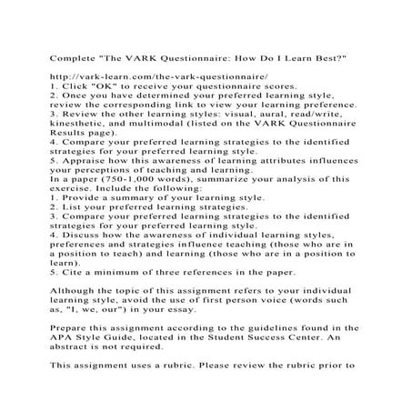 Complete The VARK Questionnaire How Do I Learn Besthttp.docx