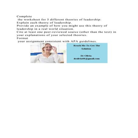 Complete the worksheet for 5 different theories of leadershipEx.docx