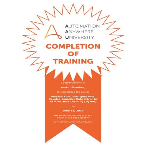 Completion of training unleash your intelligent bots develop cognitive ...