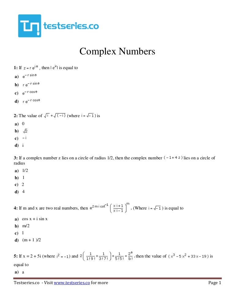 JEE Main & Advanced Complex numbers questions