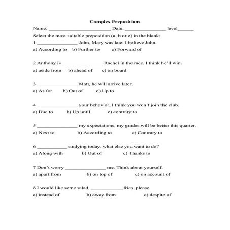Complex Prepositions Practice | PDF