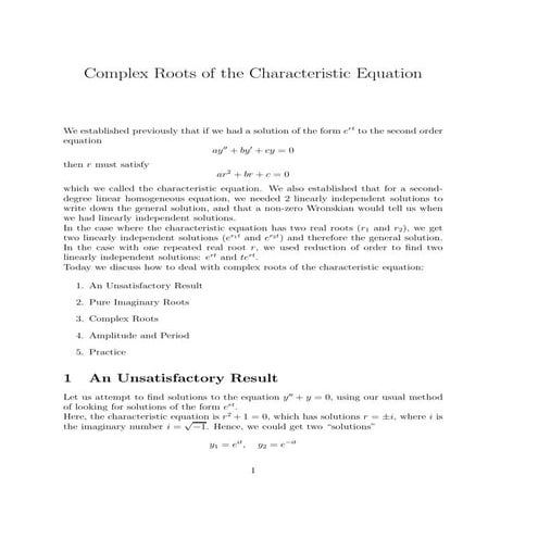 Complex roots of the characteristic equation | PDF