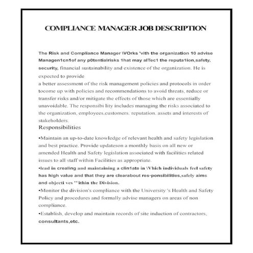 Compliance Manager Job Description | PPT