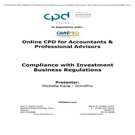 Compliance with Investment Business Regulations | PDF