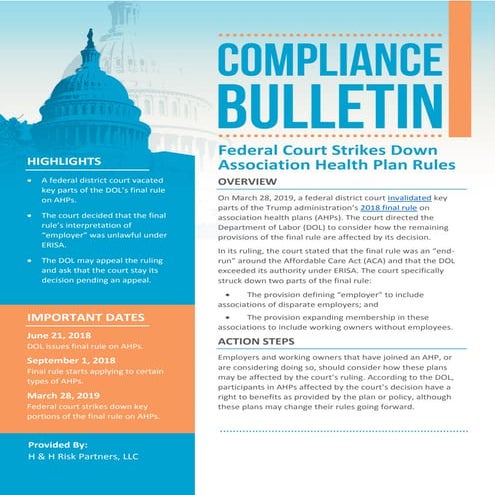 Compliance Bulletin - Federal Court Strikes Down Association Health ...