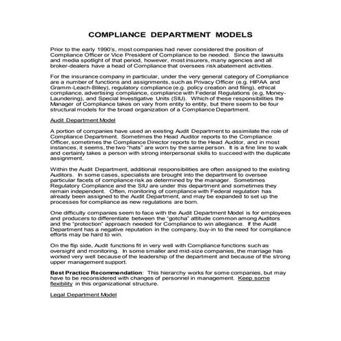 Compliance department models | DOC