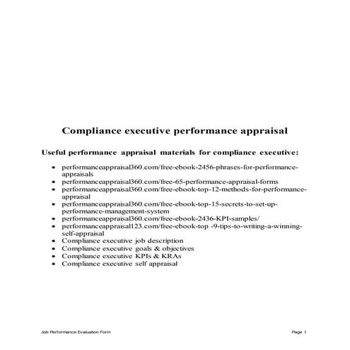 Compliance executive performance appraisal | DOCX