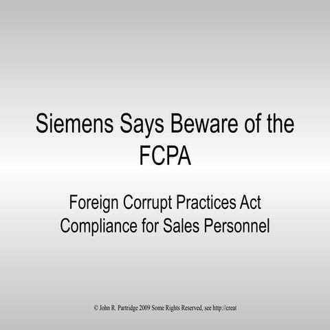 FCPA Compliance for Sales Representatives | PPT