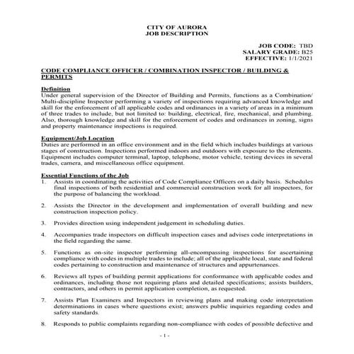 Aurora Compliance Officer Combination Inspector | PDF