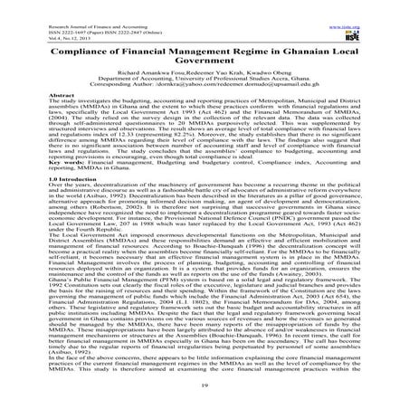 Compliance of financial management regime in ghanaian local government ...