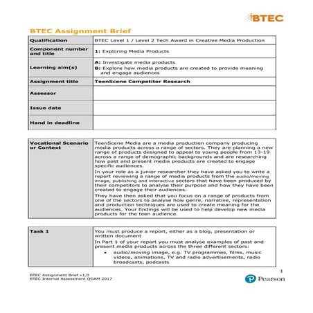 Component 1 - Assignment brief | PDF