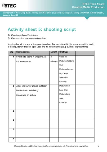 Component 2 activity sheet 1 production stage | PDF