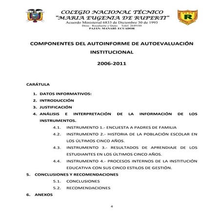 Componentes del autoinforme de autoevaluación institucional | DOCX