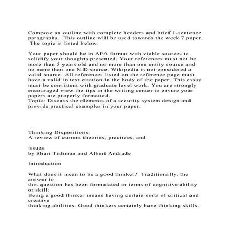 Compose an outline with complete headers and brief 1-sentence para.docx