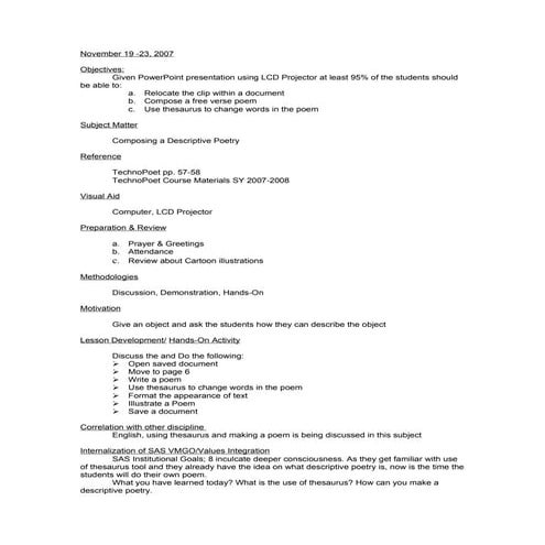 Composing A Descriptive Poetry | DOC