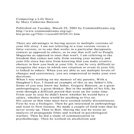 Composing a Life Storyby Mary Catherine BatesonPublished on .docx