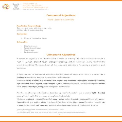 Compound Adjective COMPOUND ADJECTIVES WORKSHEETS WITH ANSWER KEY By