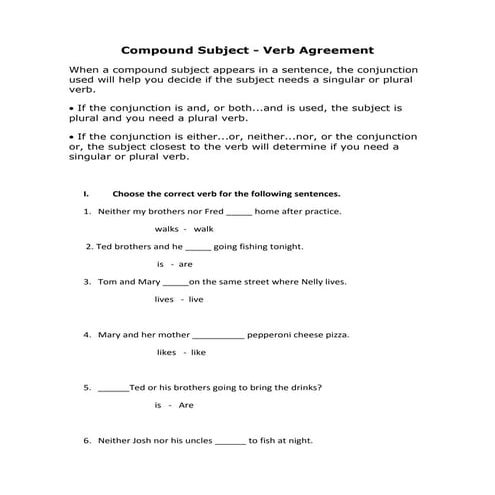 Compound Subject Worksheet Africa | PDF