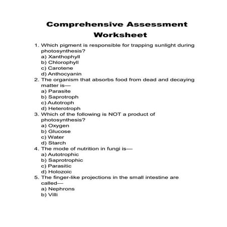 Comprehensive Assessment Worksheet-Assessment is a process of evaluating what a student knows ...