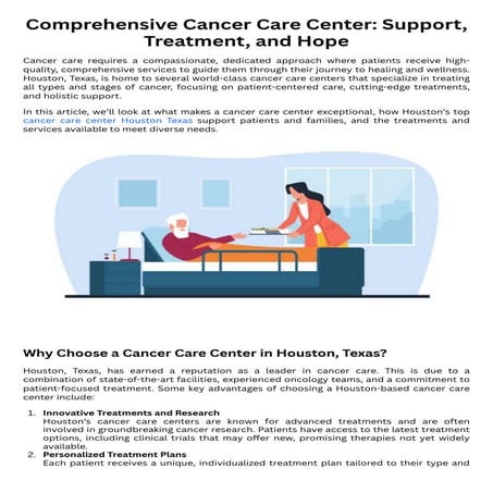 Comprehensive Cancer Care Center Support, Treatment, and Hope | PDF