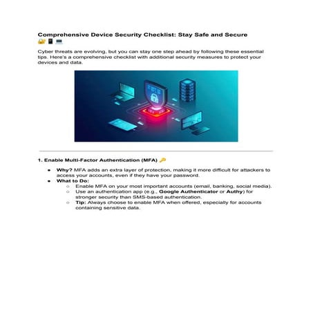 Comprehensive Device Security Checklist: Stay Safe and Secure 🔐📱💻 . | PDF